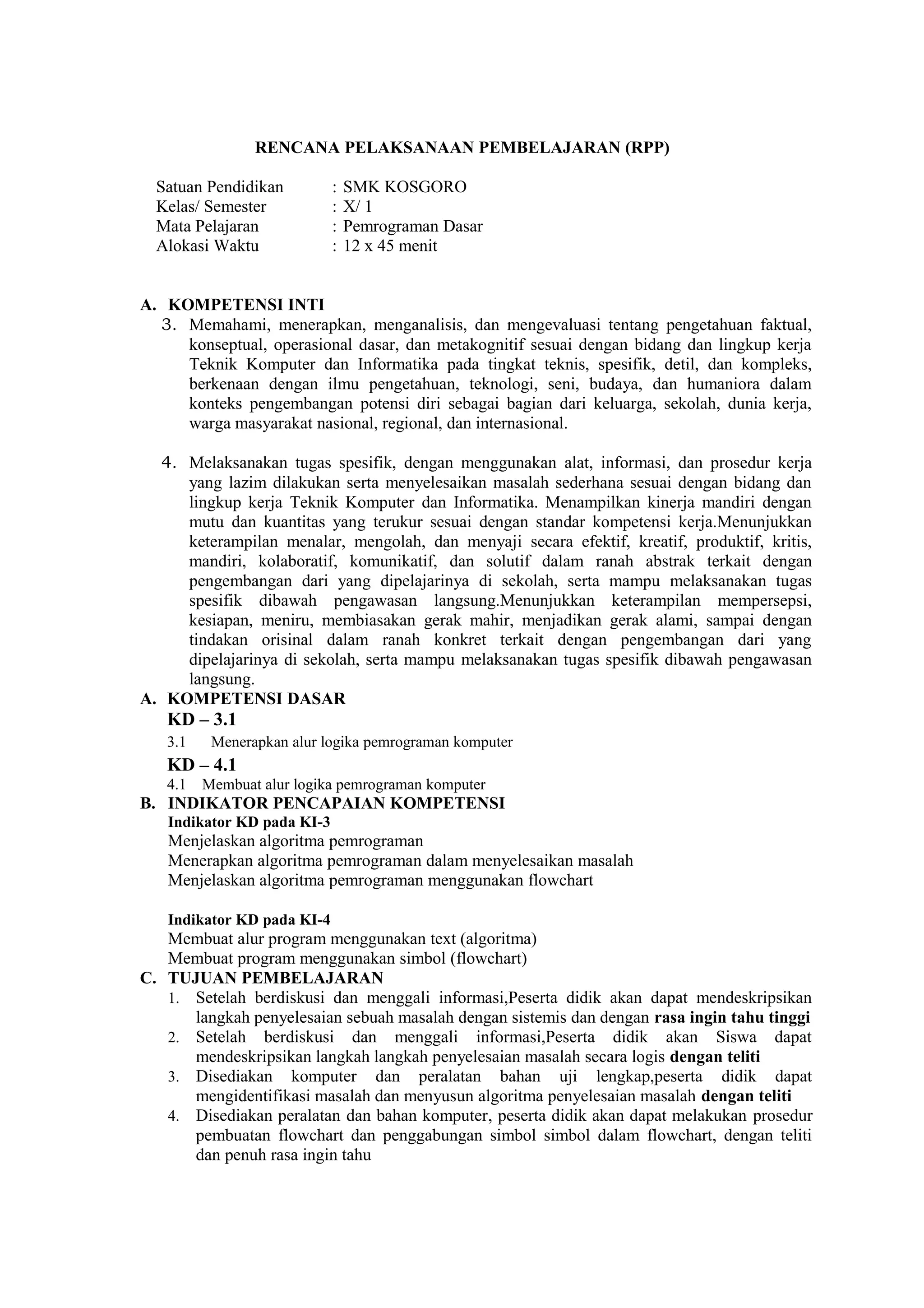 Rpp pemrograman dasar | DOC