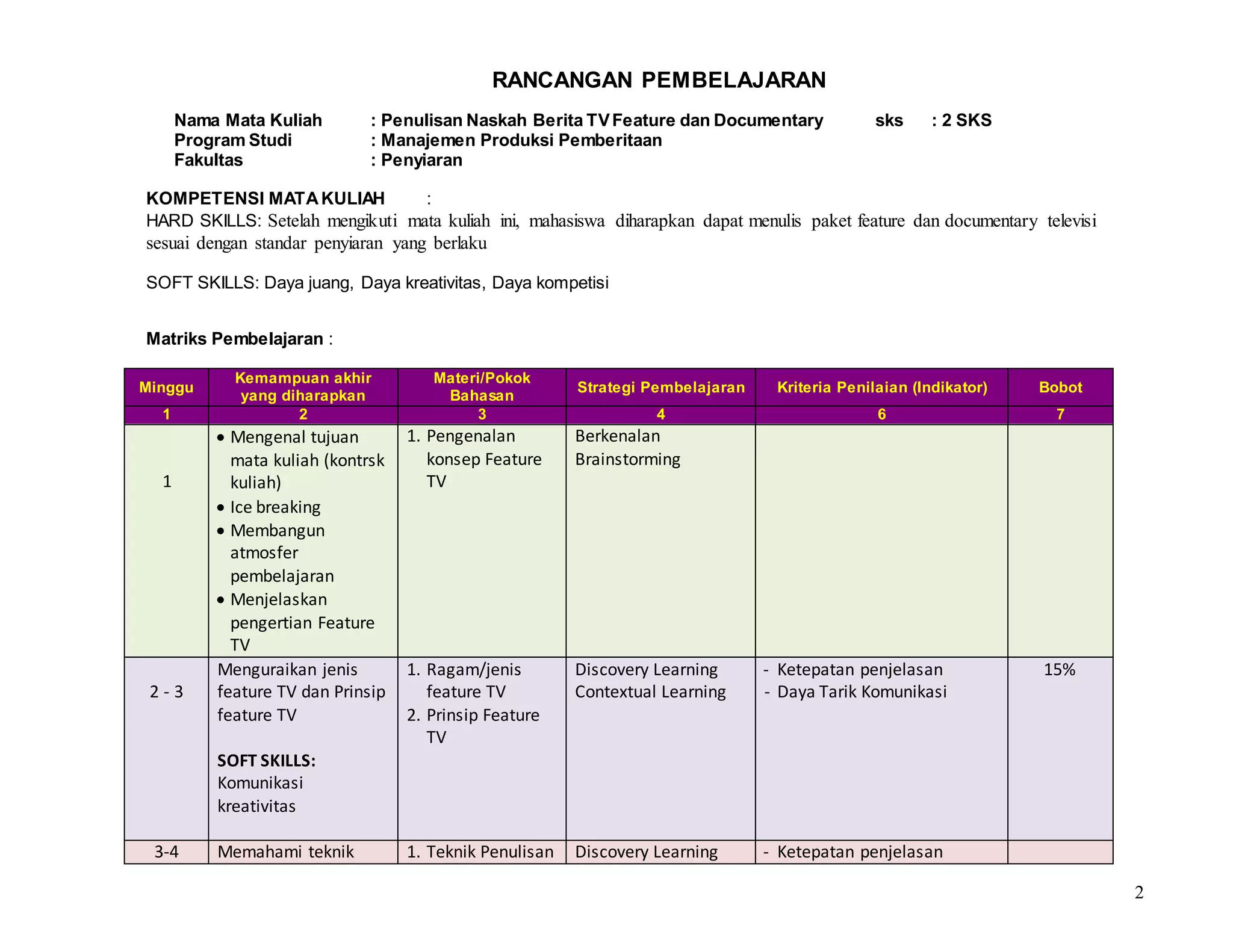 PENULISAN NASKAH BERITA TV FEATURE & DOKUMENTER - MATERI : RPP ...