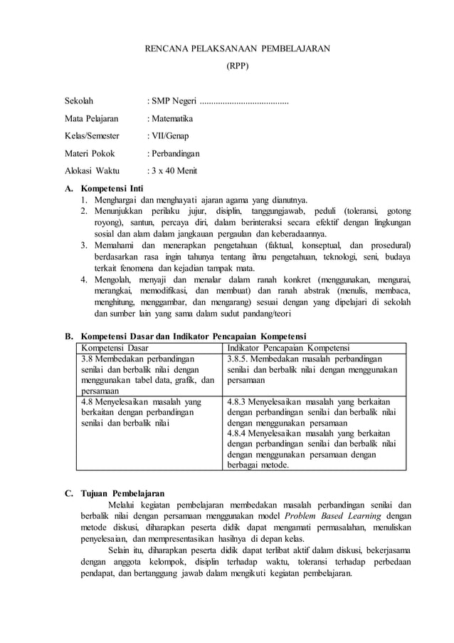 Rpp perbandingan 3 | DOCX