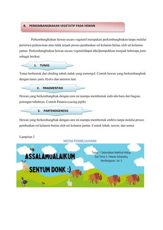 RPP Perkembangbiakan Hewan kelas 6 SDN Tanjung Mas | PDF