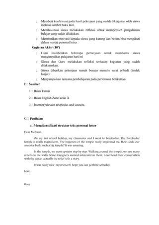 RPP B.Inggris kelas X KTSP Personal Letter ~ writtingskill | PDF