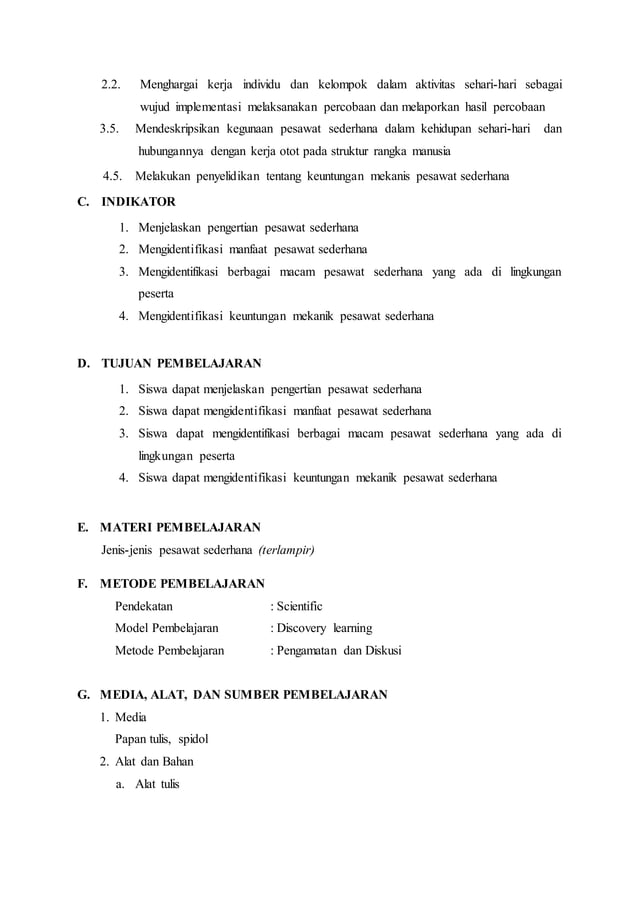 Rpp pesawat sederhana 1 PPL FISIKA UNNES | DOCX