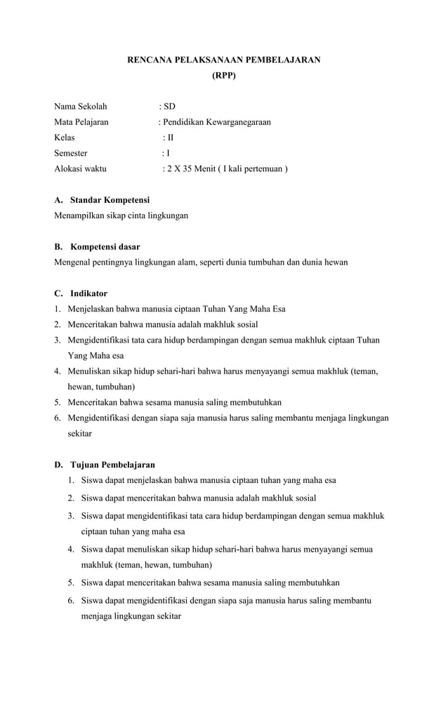 Rpp pkn kelas 2, | DOCX