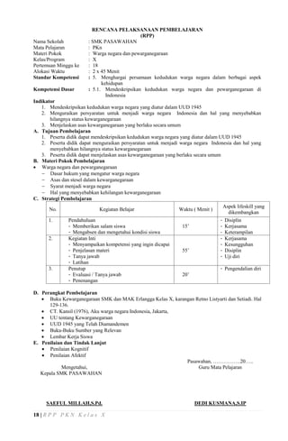 Rpp pkn smk kelas x | PDF