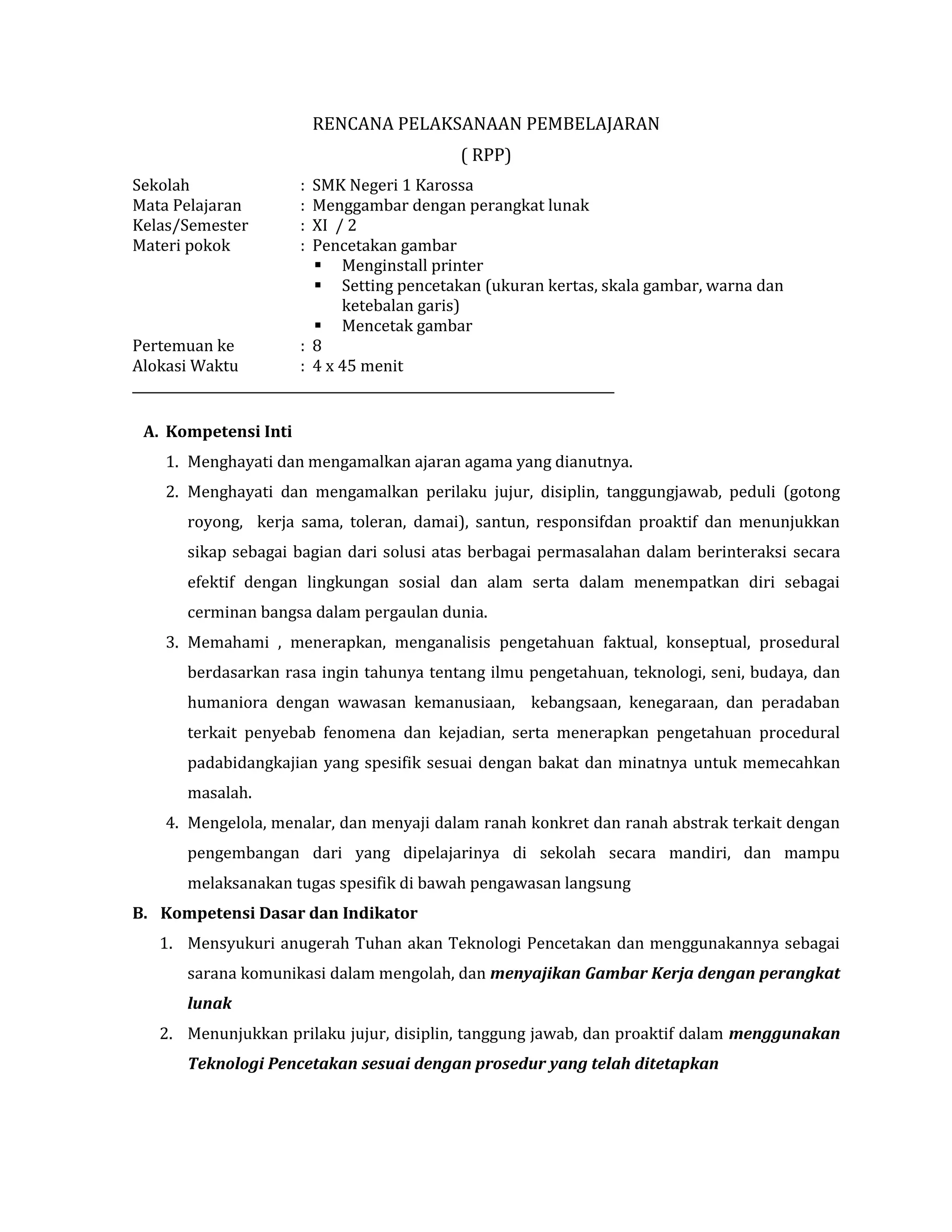 Rpp Autocad Teknik Gambar Bangunan | DOCX