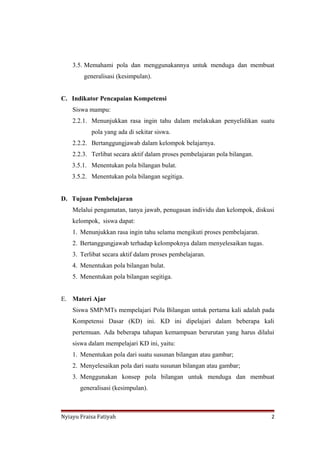RPP Matematika Materi Pola Bilangan Kelas VII SMP/MTs (Kurikulum 2013 ...