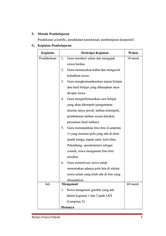 RPP Matematika Materi Pola Bilangan Kelas VII SMP/MTs (Kurikulum 2013 ...