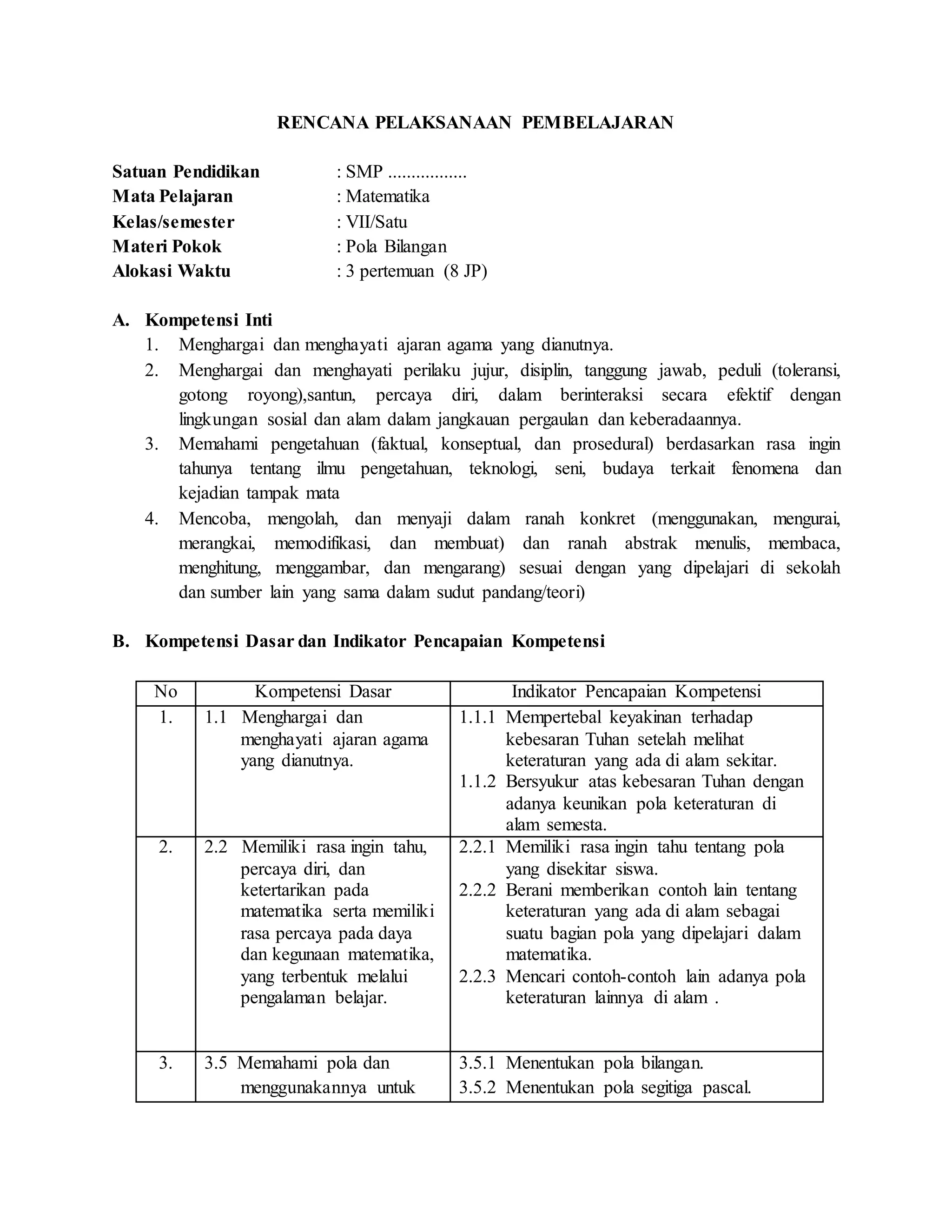 Rpp pola bilangan buat didik | DOCX