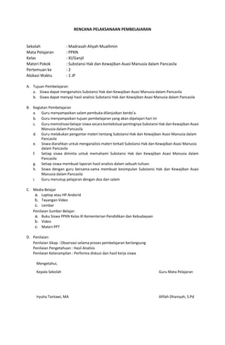 RPP PPKN Kelas XI Semester Ganjil K13 1 Lembar | PDF