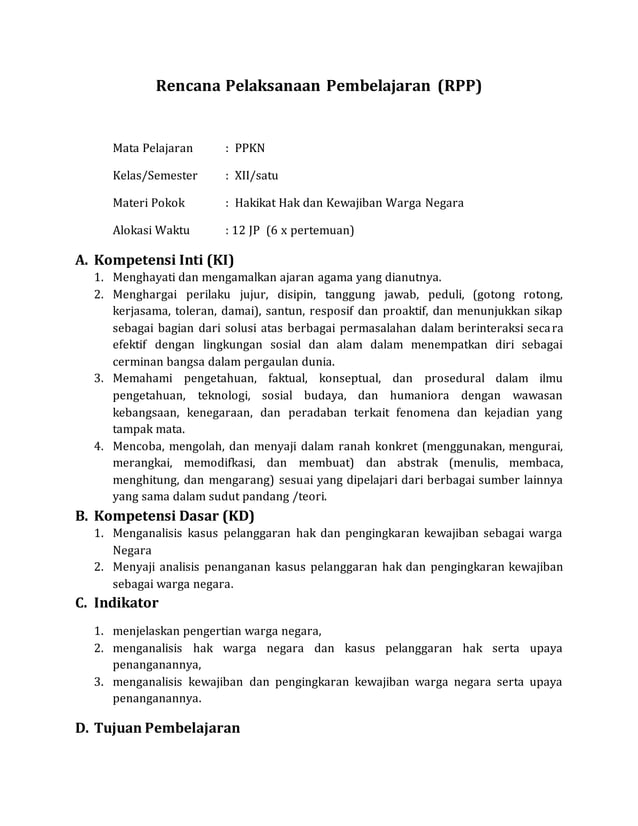 Rpp ppkn xii bab 4 | DOCX