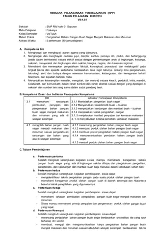Rpp prakarya pengolahan kelas vii | DOCX