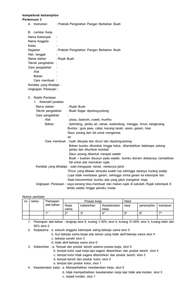 Rpp prakarya pengolahan kelas vii | DOCX