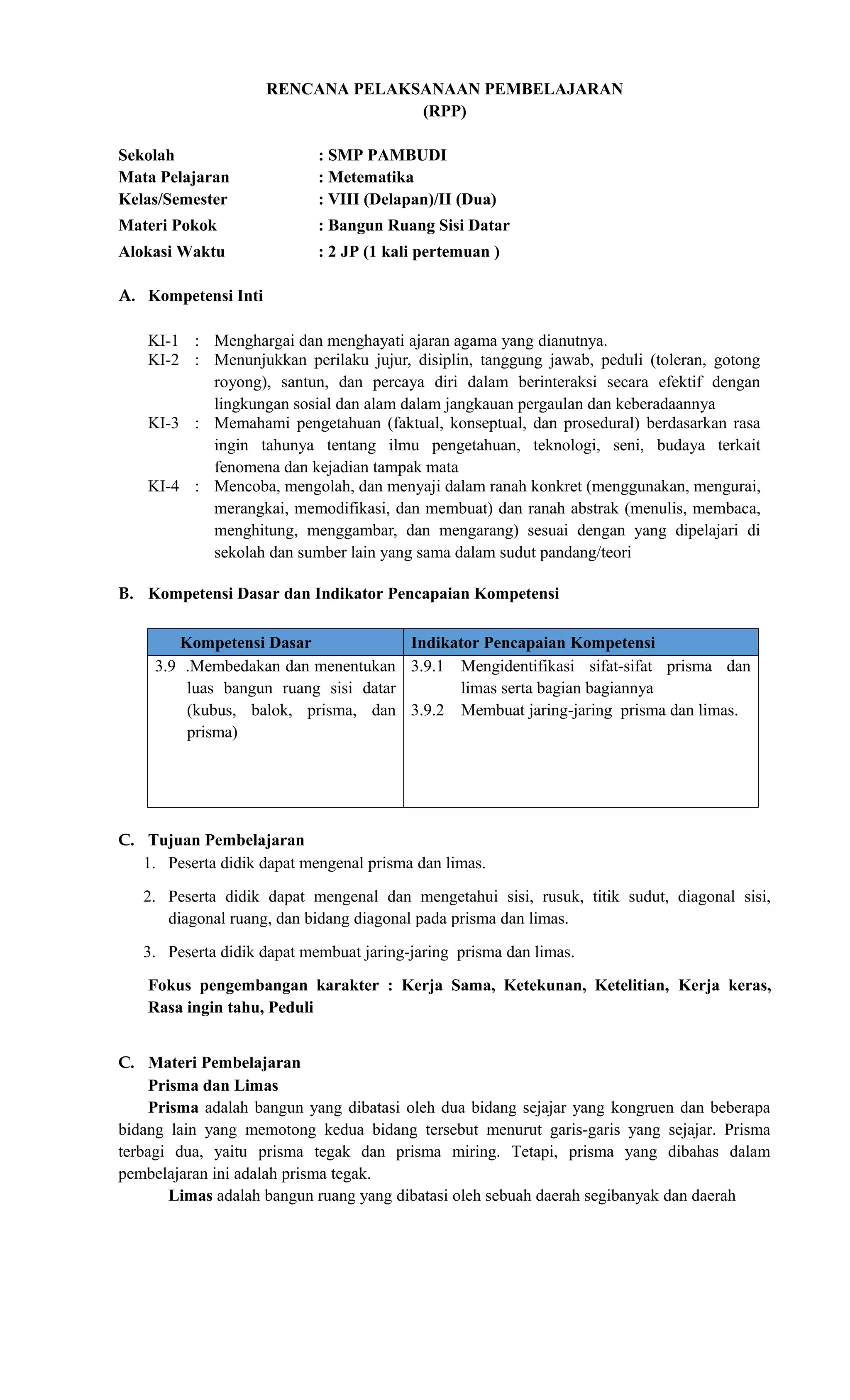 Rpp Prisma dan Limas | DOC