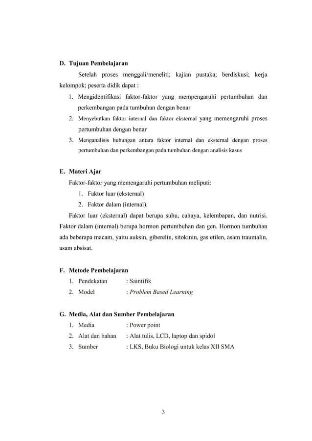 RPP Problem Based Learning Pertumbuhan & Perkembangan | PDF