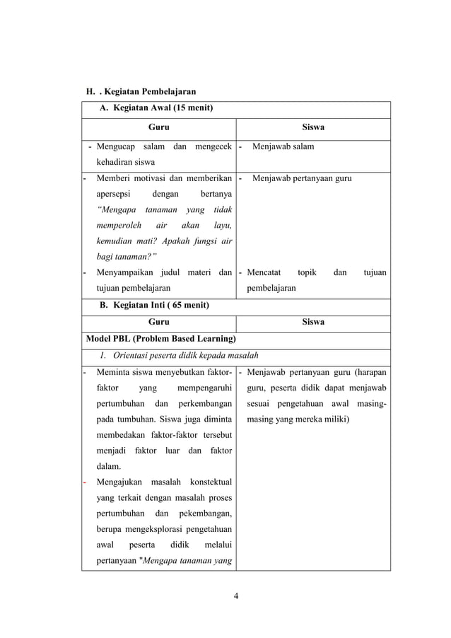 RPP Problem Based Learning Pertumbuhan & Perkembangan | PDF