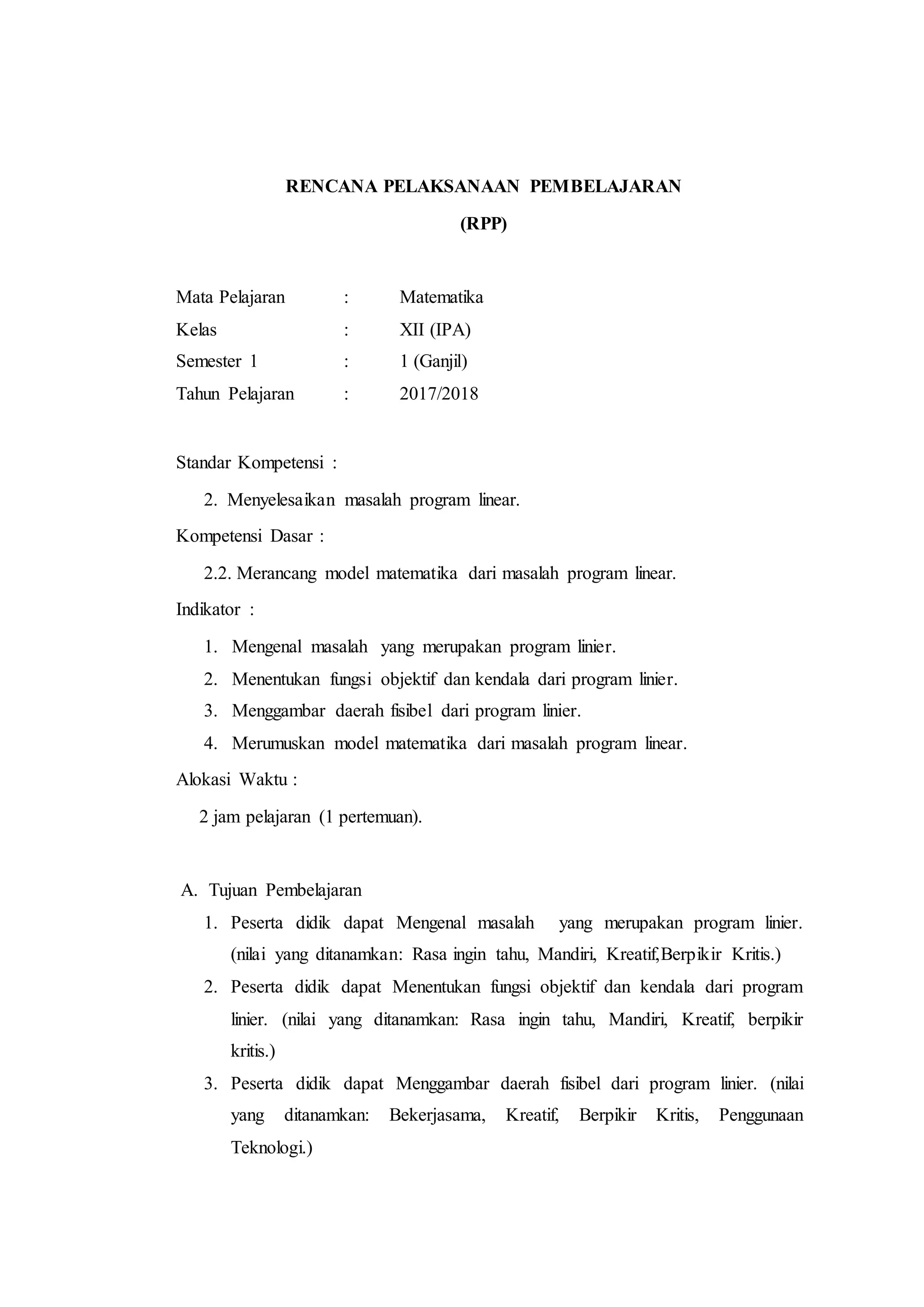 Rpp program linear | PDF