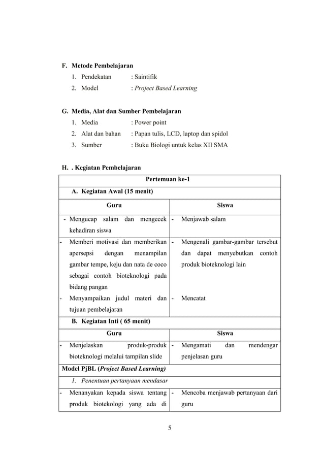 Rpp Project Based Learning Bioteknologi | PDF