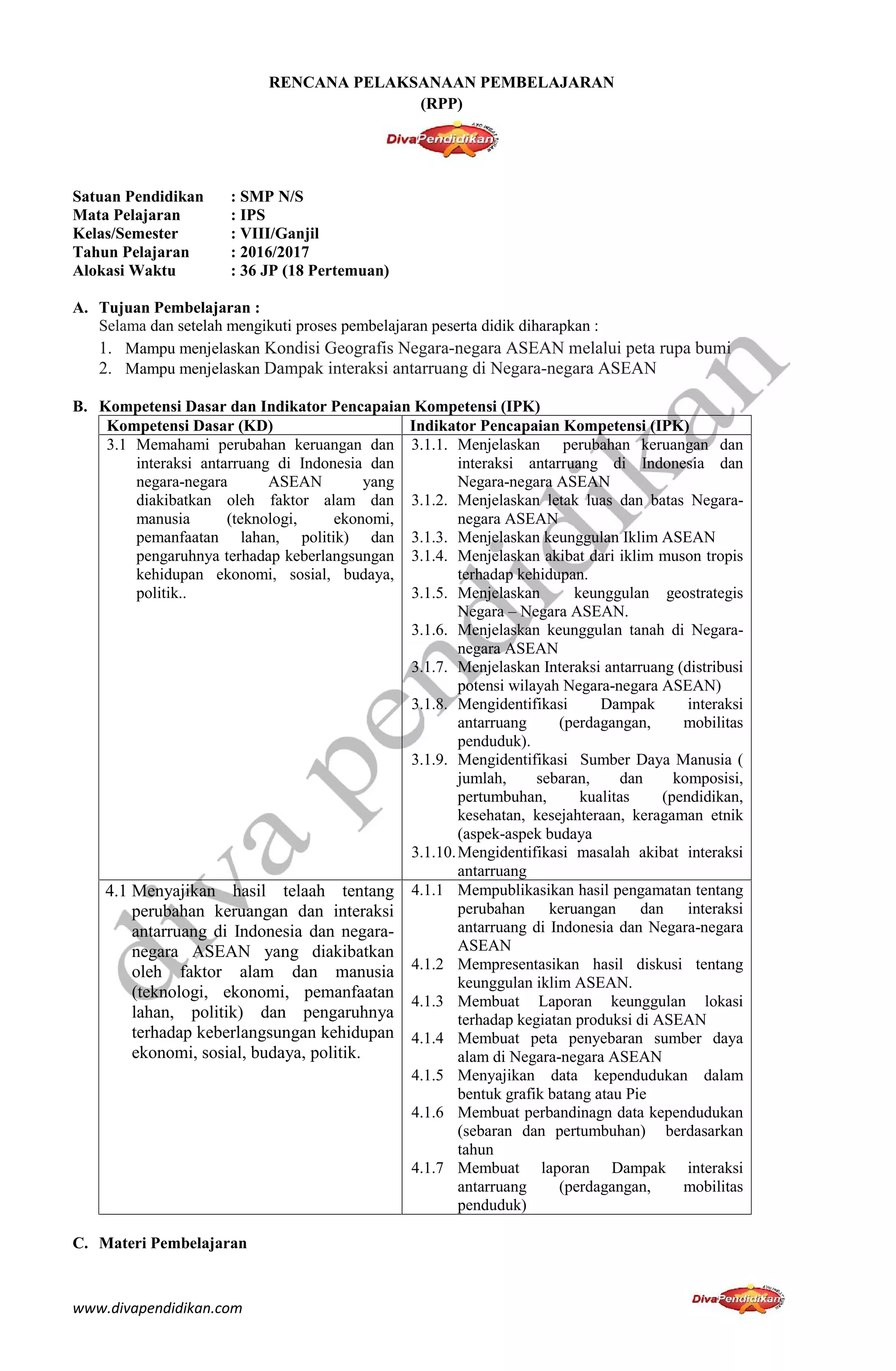 Rpp revisi 2016 ips smp kelas 8 rpp diva pendidikan | PDF