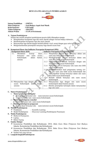 Rpp revisi 2016 seni budaya smp kelas 7 rpp diva pendidikan | PDF