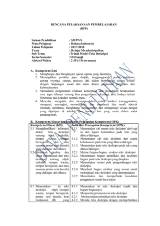 Rpp revisi 2017 bahasa indonesia kelas 7 smp | DOCX