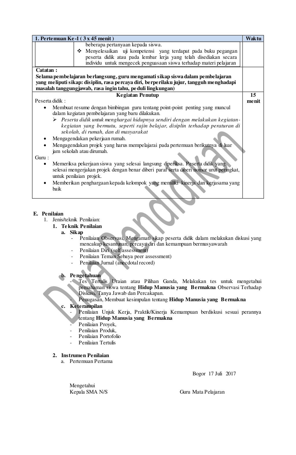 Rpp Revisi 2017 PAKK & BP kelas 11 SMA | PDF