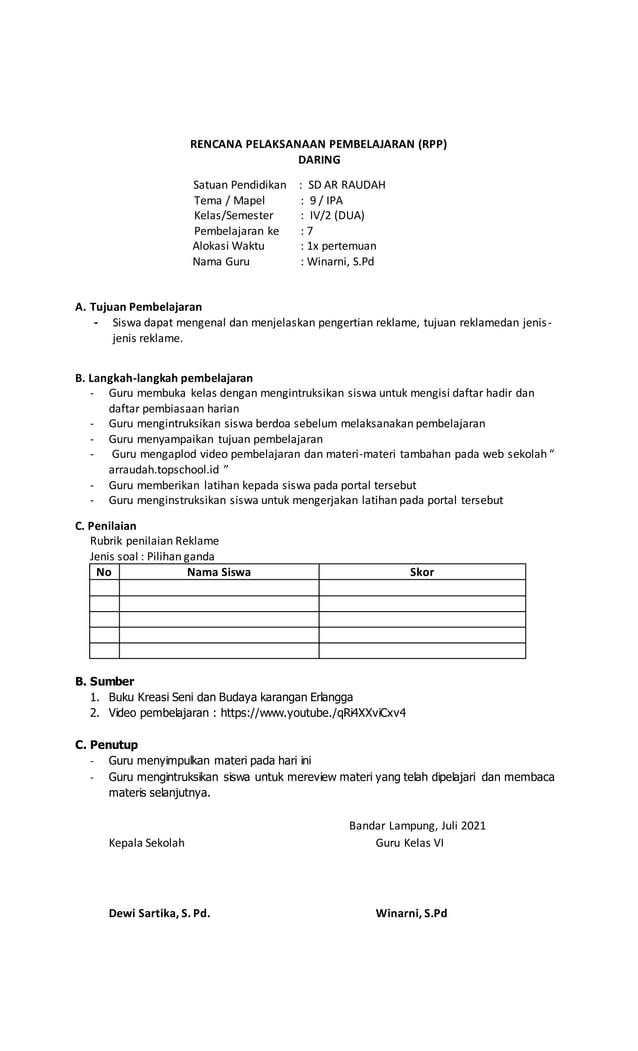 Rpp sbdp kls 6 | DOCX