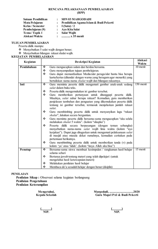 Rpp sd pai 1 lembar kelas 1 lostn.me