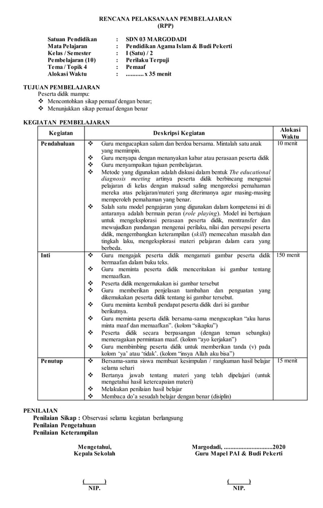 Rpp sd pai 1 lembar kelas 1 lostn.me