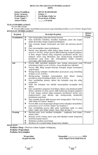 Rpp sd pai 1 lembar kelas 1 lostn.me