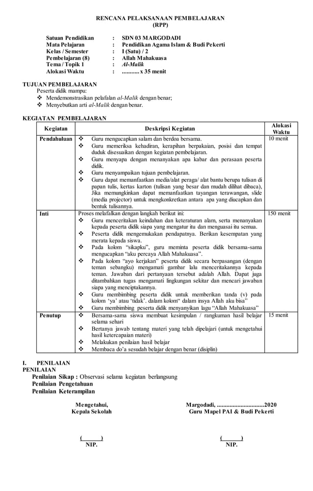 Rpp sd pai 1 lembar kelas 1 lostn.me