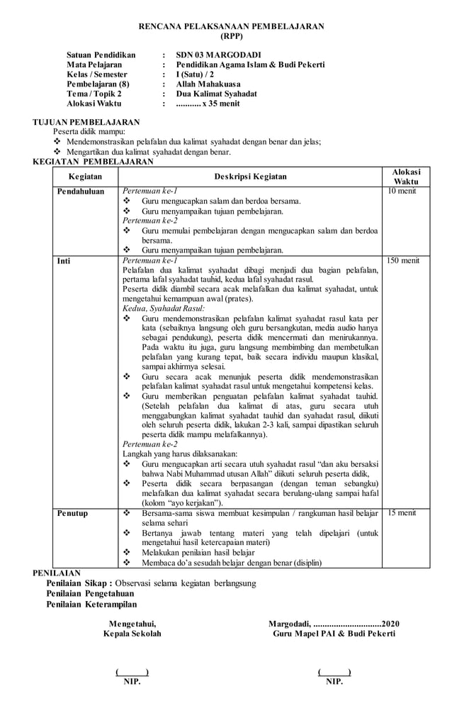 Rpp sd pai 1 lembar kelas 1 lostn.me