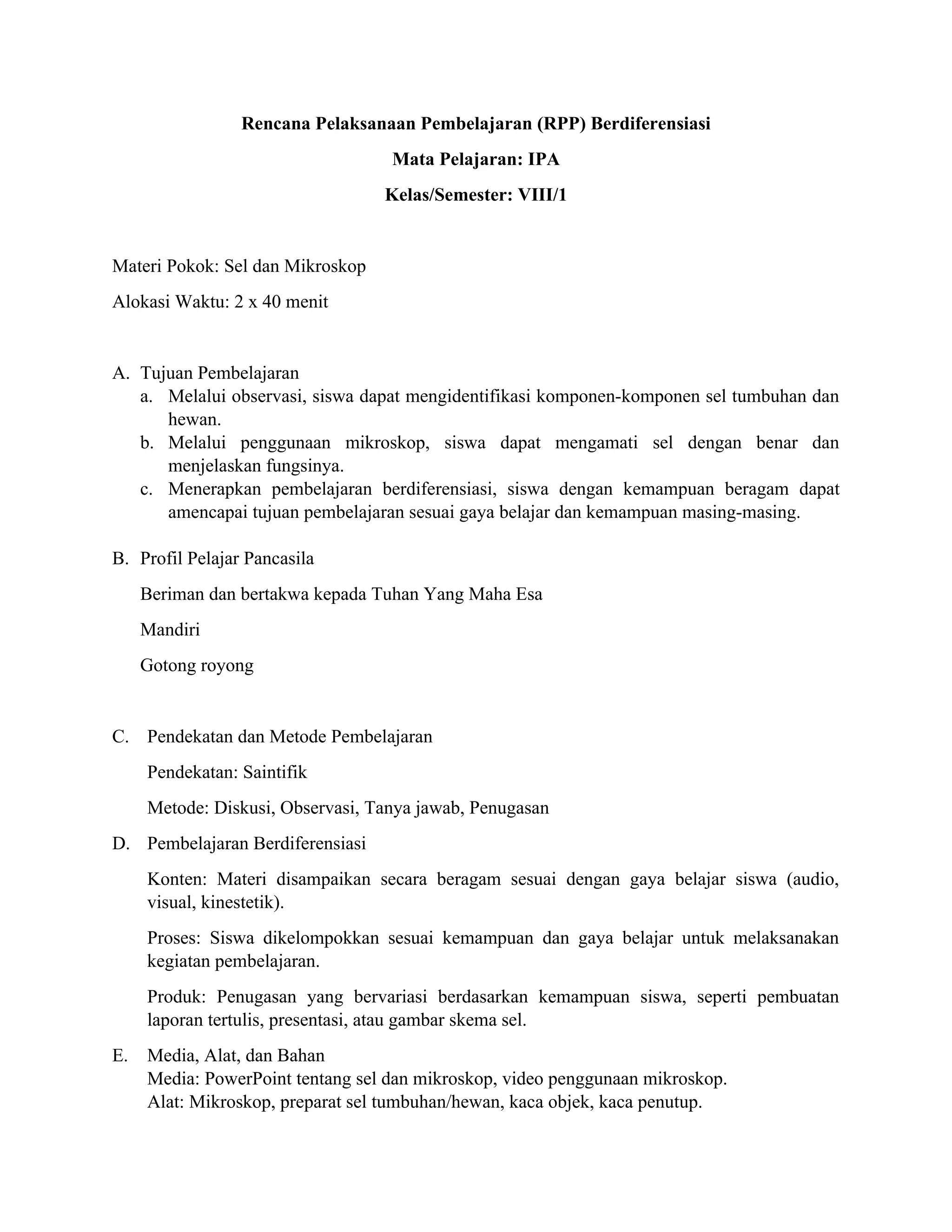 Rencana pelaksanaan pembelajaran sel dan mikroskop.docx