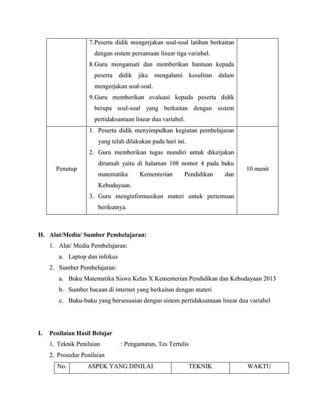Rpp sistem pertidaksamaan linear dua variabel | DOCX