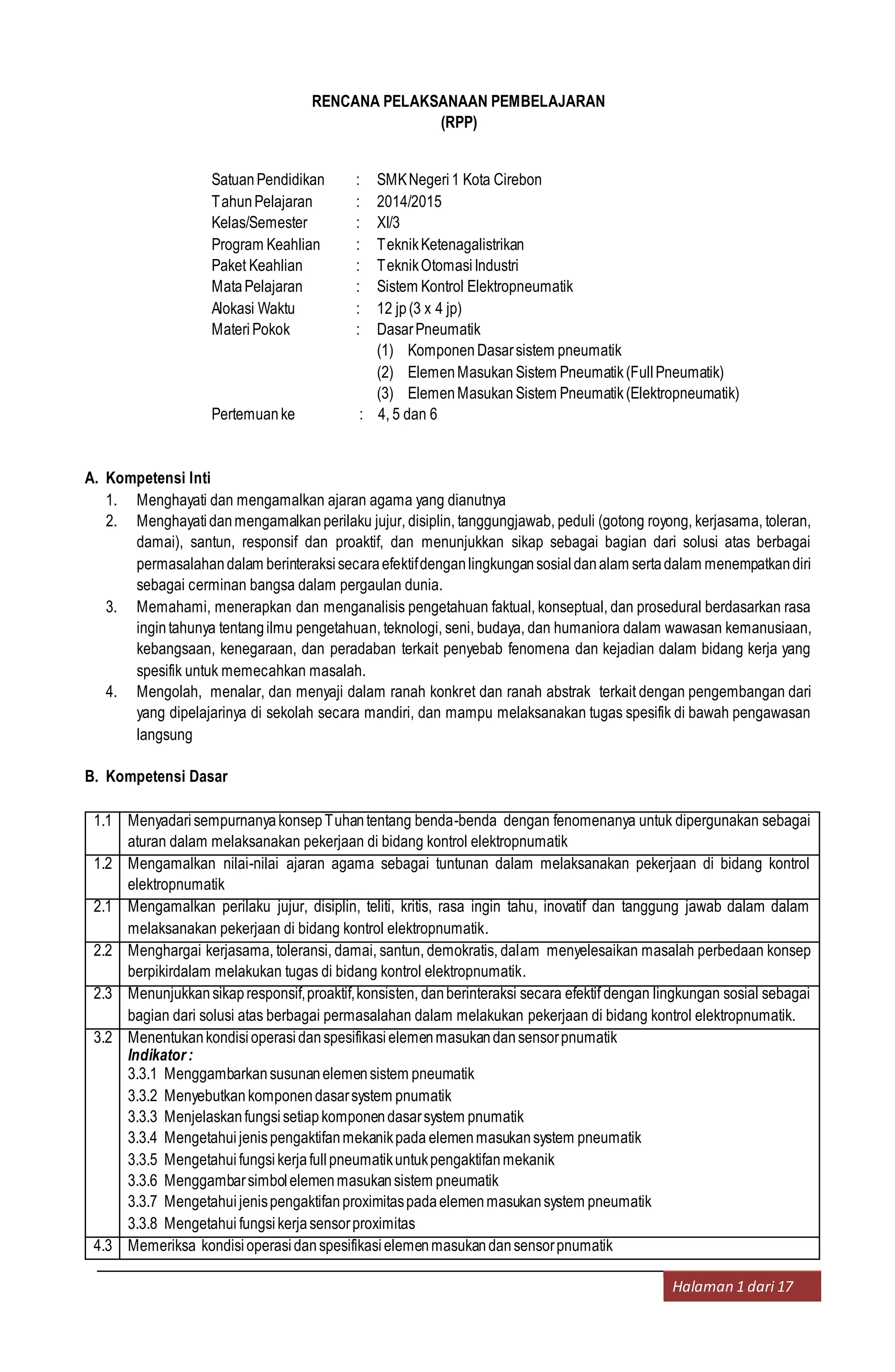 RPP Sietem Kontrol Elektro Pneumatik Kls XI (2) | DOCX