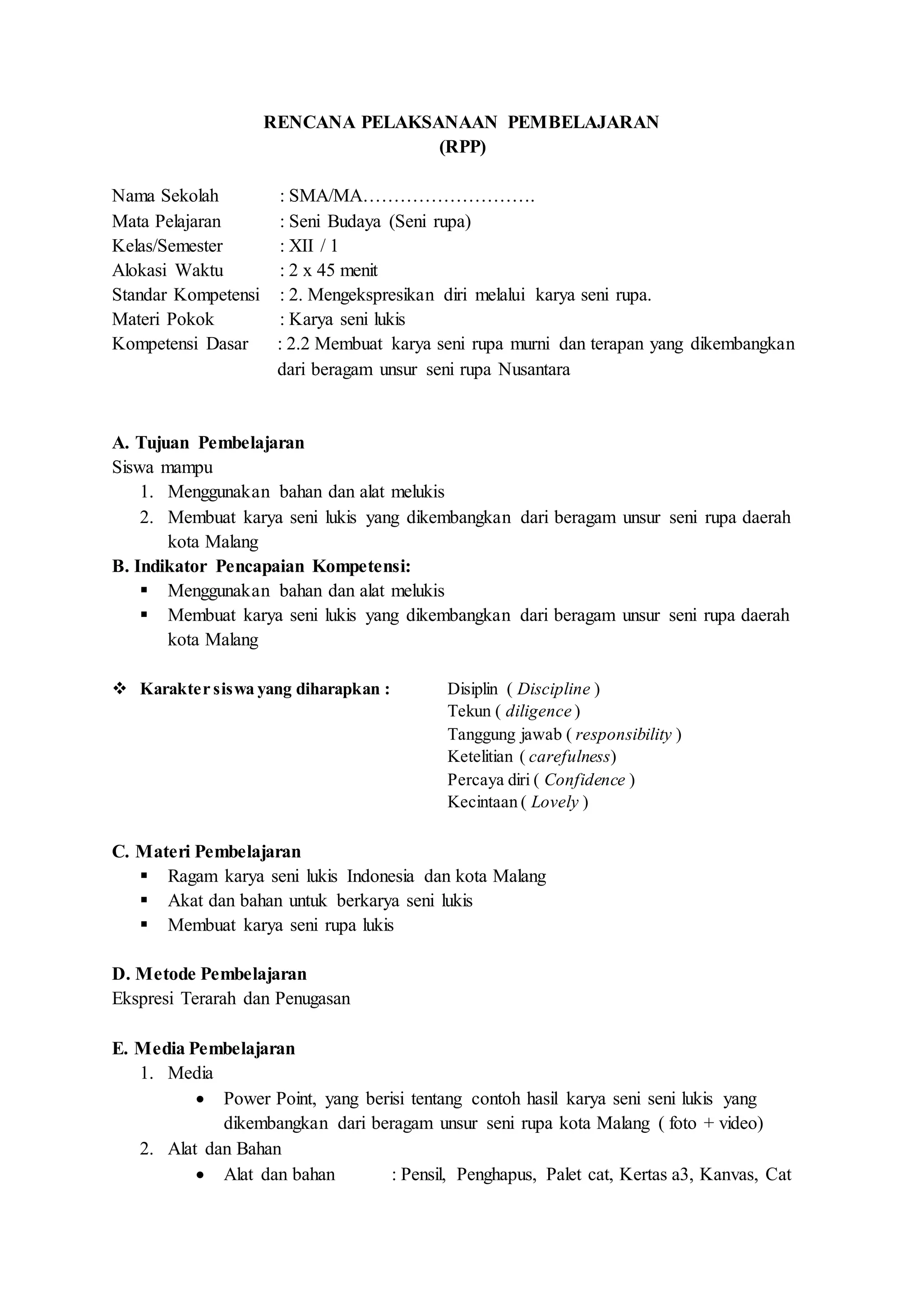 Contoh Rpp sma kelas 12 semester 1 ktsp | DOCX