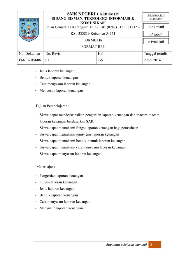 RPP Mapel Akuntansi SMK | DOCX