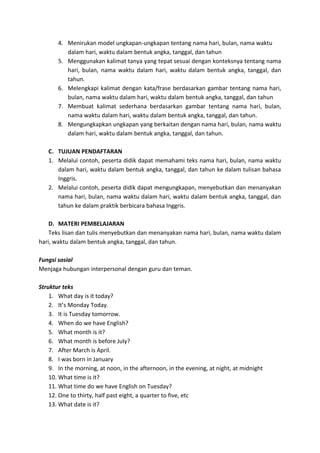 RPP KELAS 7 SMP BAHASA INGGRIS | DOC