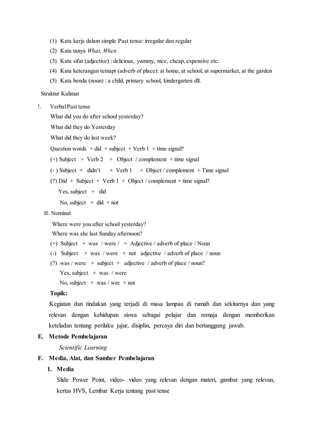 Rpp smt 2 past tense | DOCX