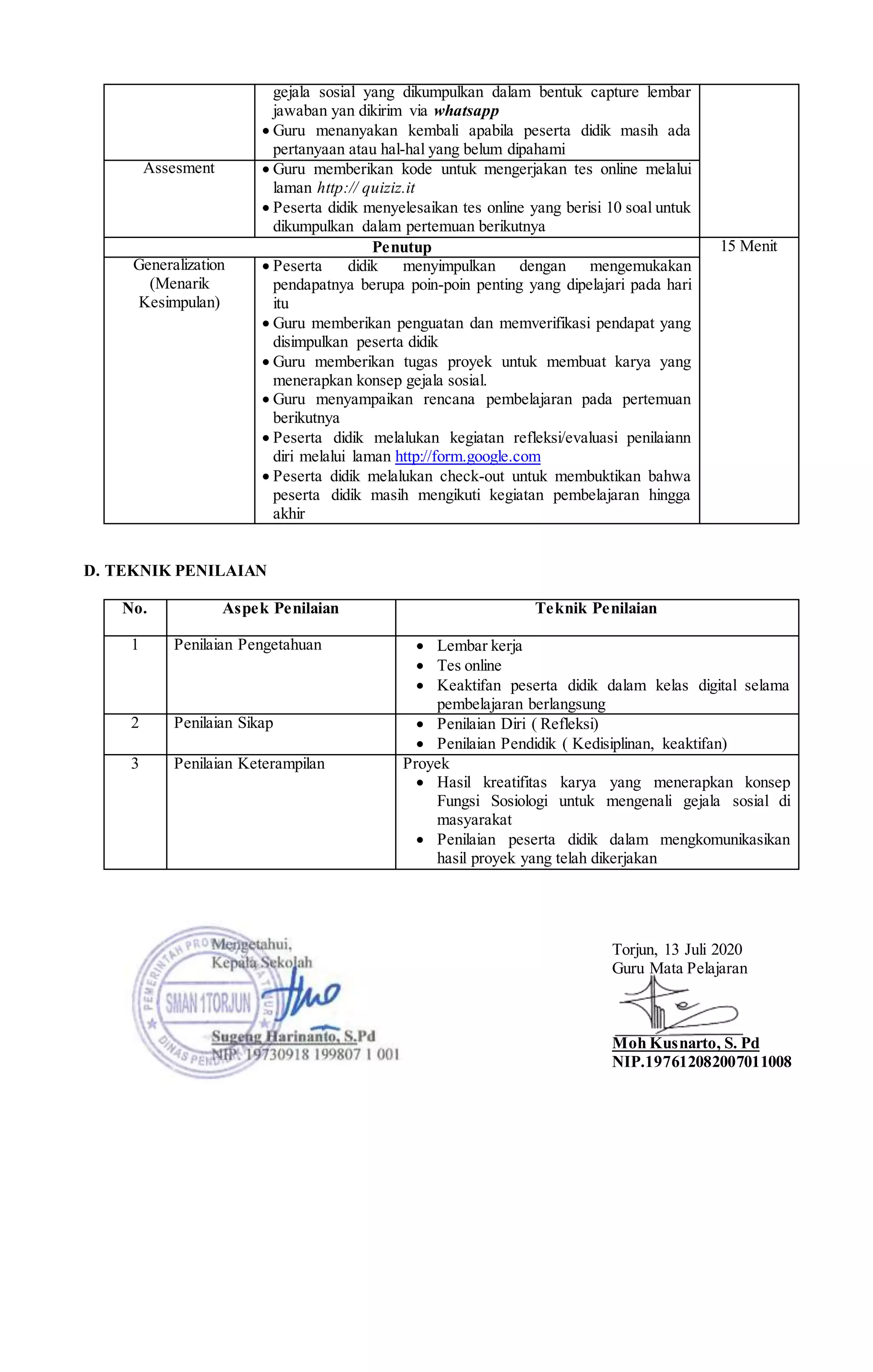 Rpp sosiologi daring kelas x | DOC