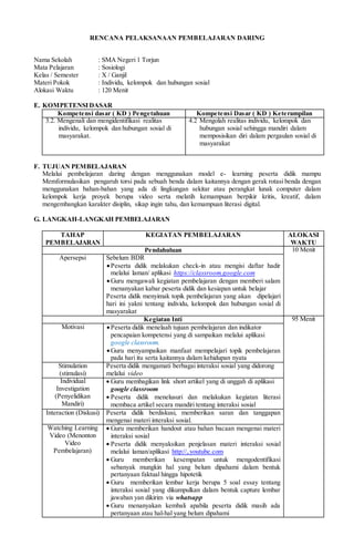 Rpp sosiologi daring kelas x | DOC