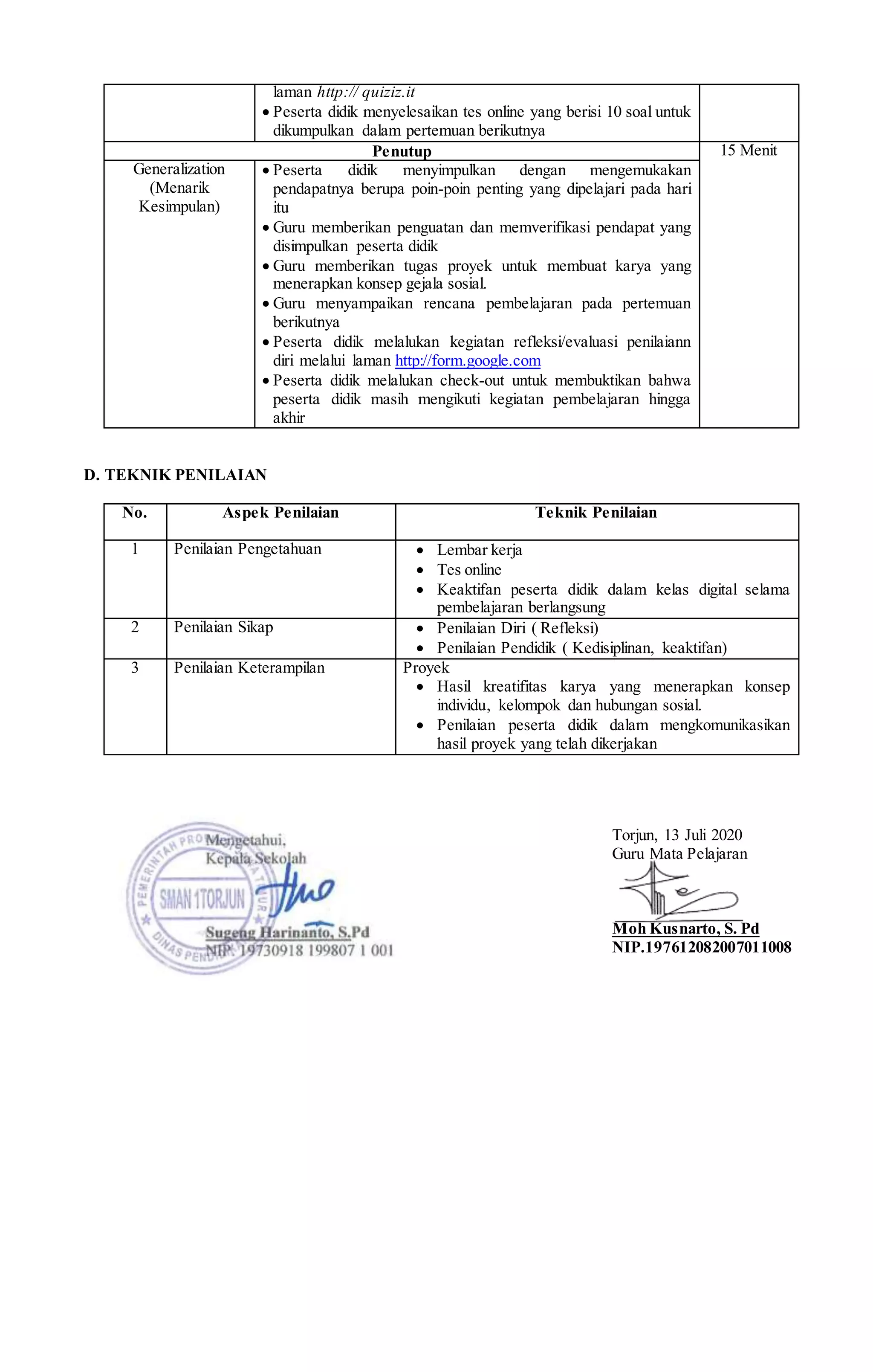 Rpp sosiologi daring kelas xi | DOC