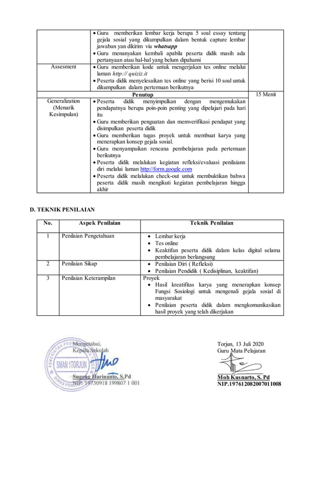 Rpp sosiologi daring kelas xi | PDF