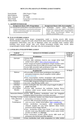 Rpp sosiologi daring kelas xi | DOC