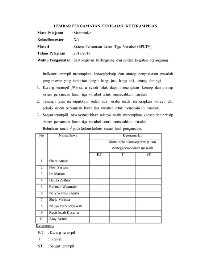 Rpp spltv (sistem persamaan linear tiga variabel) | DOCX