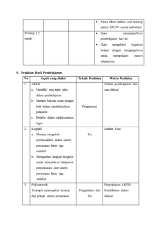 Rpp spltv (sistem persamaan linear tiga variabel) | DOCX
