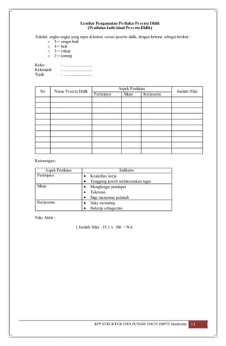 Rpp struktur jaringan pada tumbuhan ku (daun) | PDF
