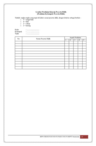 Rpp struktur jaringan pada tumbuhan ku (daun) | PDF