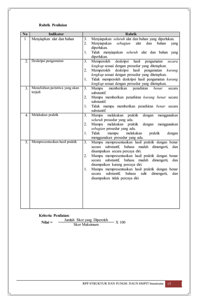 Rpp struktur jaringan pada tumbuhan ku (daun) | PDF