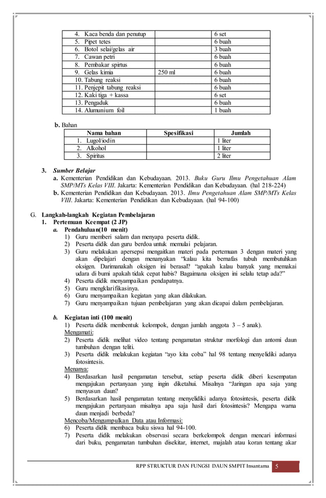 Rpp struktur jaringan pada tumbuhan ku (daun) | PDF