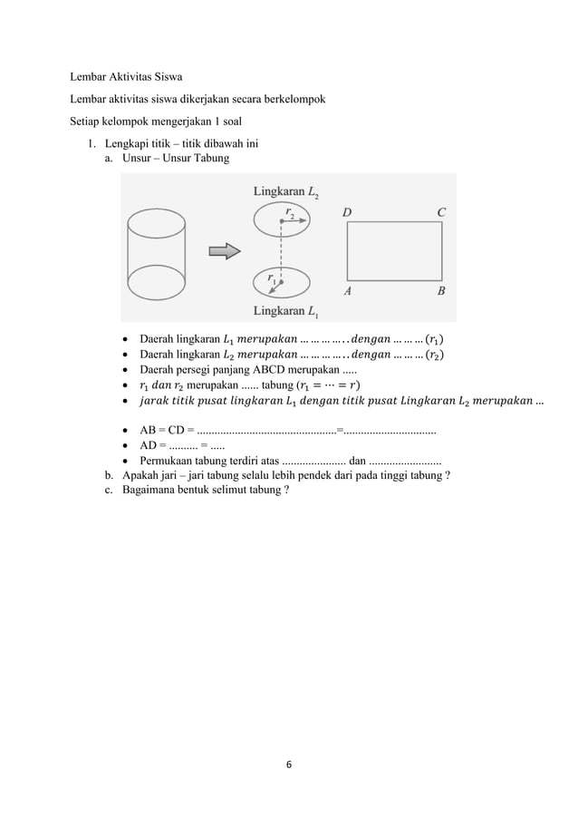 RPP Bangun Ruang Sisi Lengkung ( Tabung ) Matematika SMP kelas IX Semester 1 | PDF